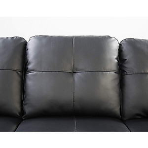 Favfurish 98" Faux Leather Sectional Sofa with Storage Ottoman and 2 Toss Pillows,3-Piece Couch Chaise W/Manufactured Wood Frame &Rounded Arms,for Living Room,Bedroom,Office,Black