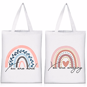2 Pieces Rainbow Canvas Bag Inspirational Boho Tote Bag with Zipper Back to School Gift for Girls Kids Thank You Gift for Teacher Reusable Canvas Bag for Girls Women Daughter Bff Birthday Favors