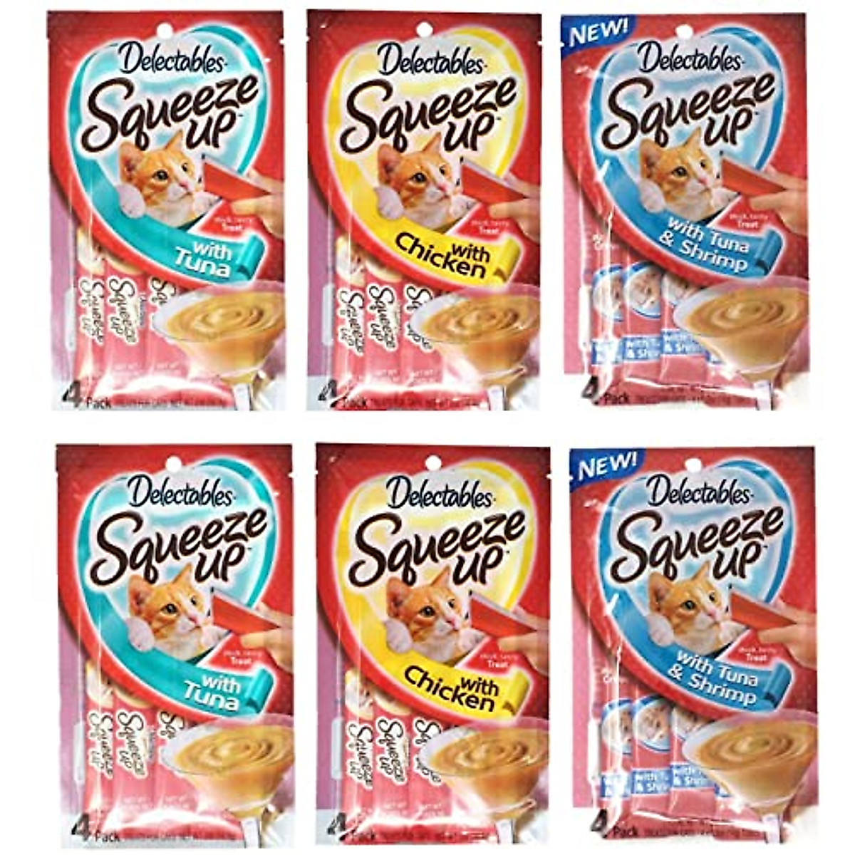Delectables Squeeze Up Hartz Cat Treats Variety 6 Pouch Bundle of 3 Flavors; 2 Pouches of Each (Tuna, Chicken, Tuna & Shrimp; 2.0 oz Each)