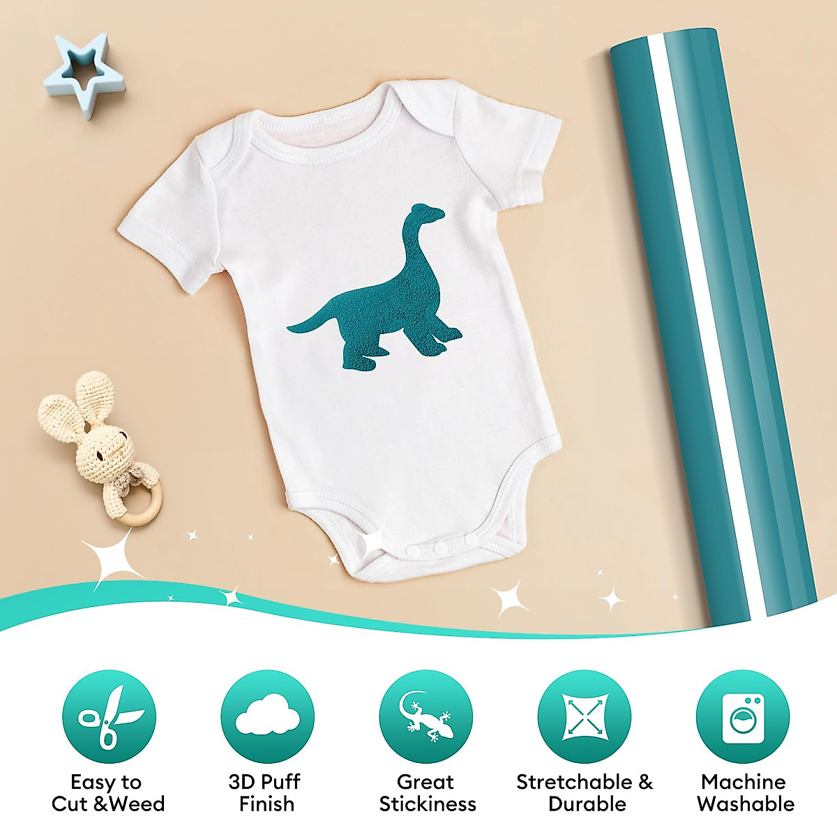 TransWonder Gold Puff Vinyl Heat Transfer - 3D Puff Heat Transfer Vinyl HTV Puff Vinyl 12" x6' for Heat Press T Shirts Compatible with Cricut Air or Maker (Gold)