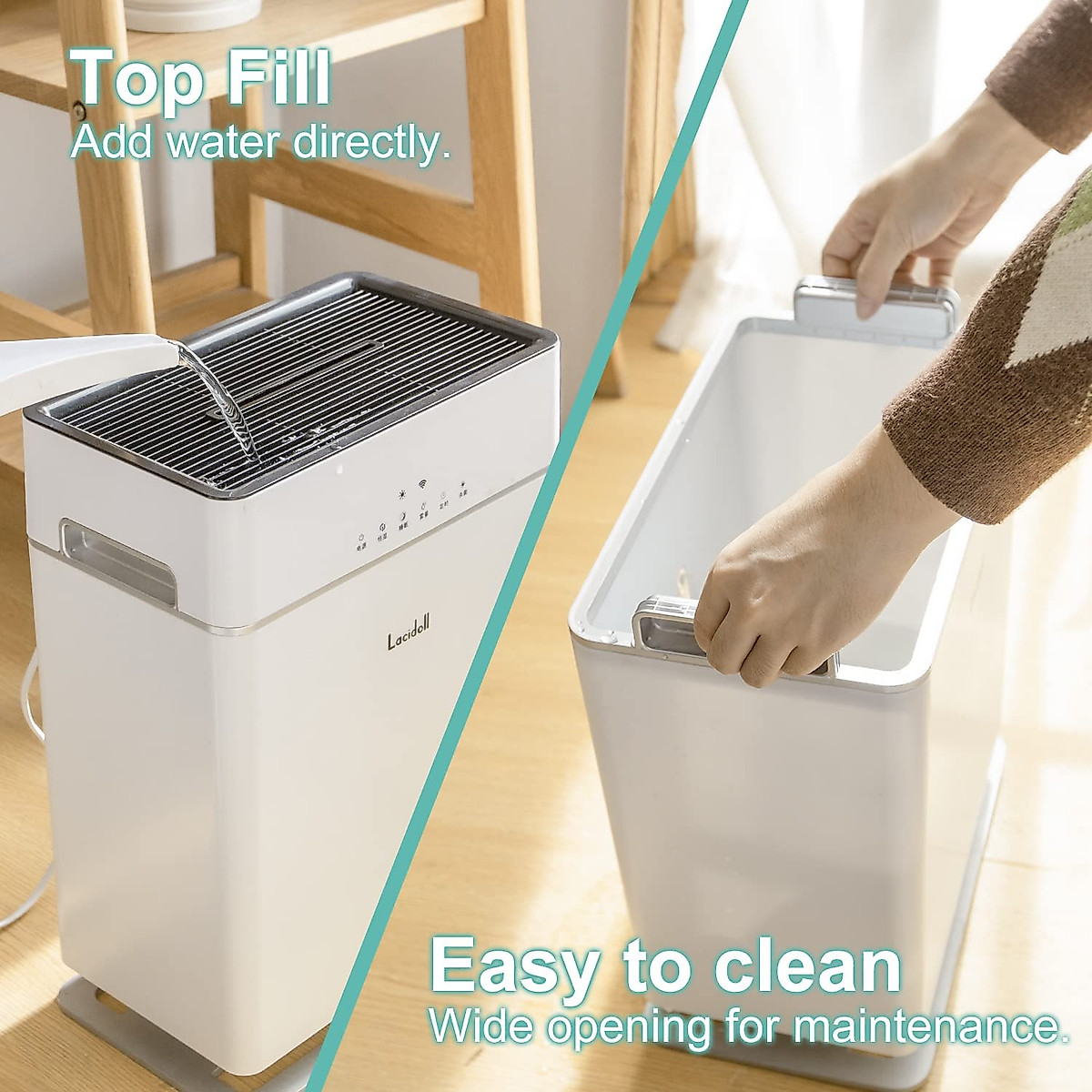 [LCD-2109]]Lacidoll Humidifiers for Large Room, Top Fill, Wide Spray Nozzle Whole-house Humidifier 2.6Gal/10L Coverage Up to 1000 sq.ft., 800mL/h Output for Home Bedroom Living Room