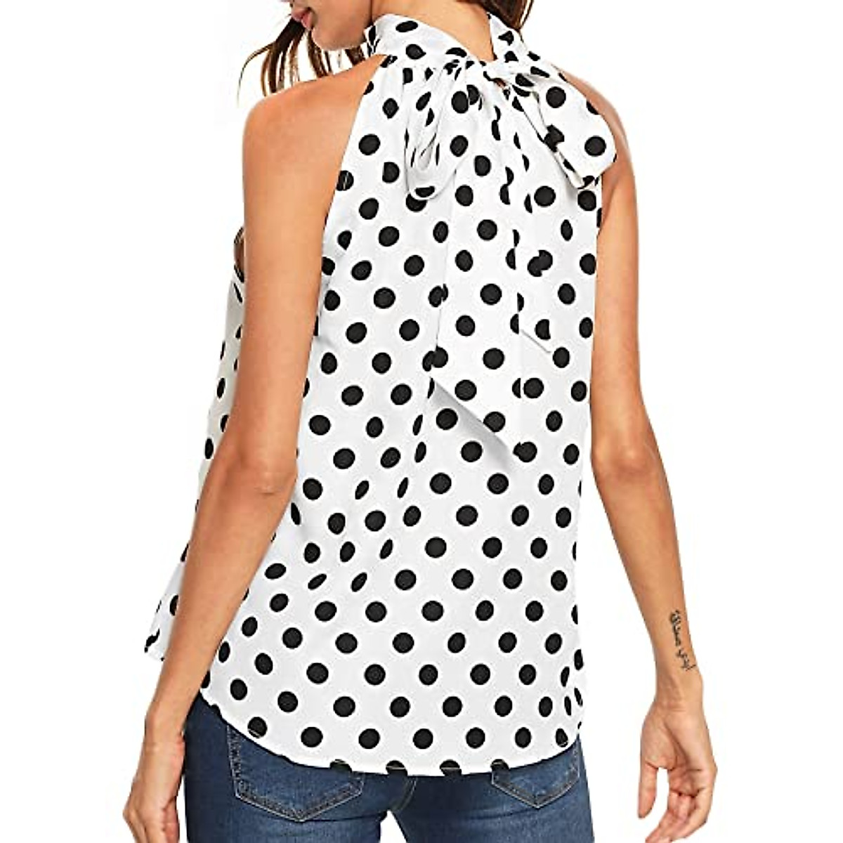 Verdusa Women's Casual Sleeveless Keyhole Tied Back Mock Neck Blouse Top White XL