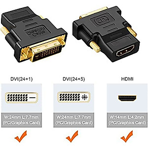 CableCreation DVI to HDMI Adapter,2-Pack Bi-Directional DVI Male to HDMI Female Converter, Support 1080P, 3D for PS3,PS4,TV Box,Blu-ray,Projector,HDTV