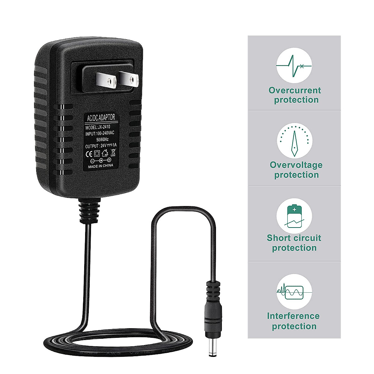 TTODDE 24V 1A 0.5A DC Power Supply Adapter 24W 100-240V AC/DC Adapter Suit 24Volt 1000mA/800mA/500mA Power Adapter with 5.5x2.5mm Tip for Massage Gun, Sunrise Alarm Clock, CCTV Camera