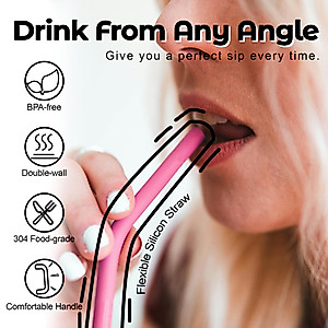 winiwo 40 oz Tumbler with Handle and Straw for Her, Flexible Straw, Insulated Tumbler Cups with Silicone Bottom, Keeps Beverages Cold Up to 24 Hours, Gym/Work/Travel/School/Gift（Ruby Red）