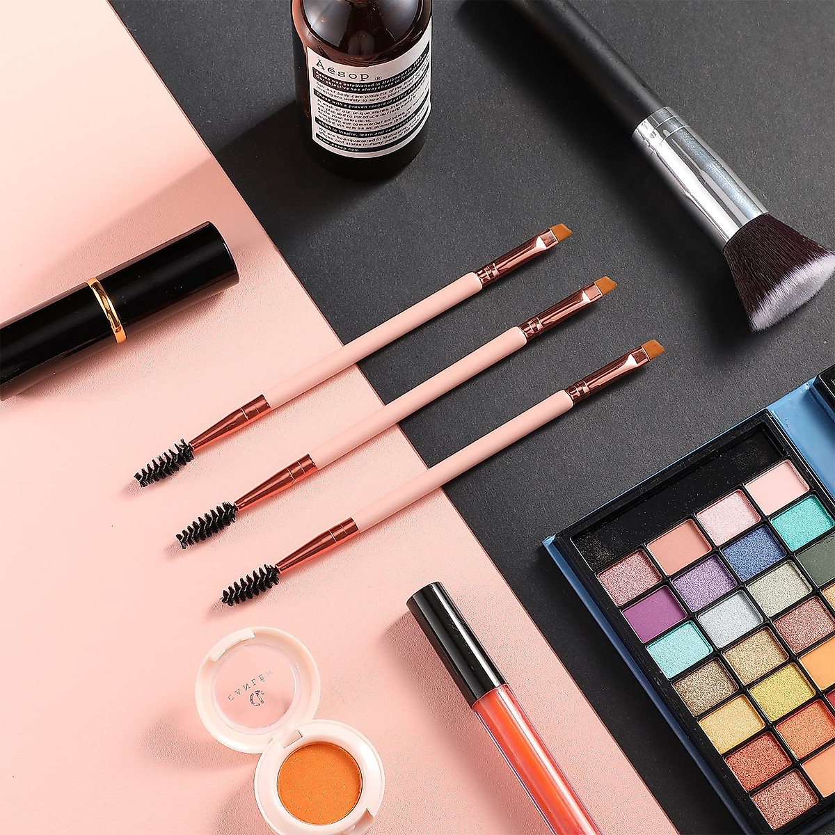 12 Pieces Eyebrow Brush Angled Eye Brow Brush and Spoolie Brush Double Ended Eyebrow Brushes Multi-functional Mini Eyelash Brushes for Precision Application Blending Tinting Eyebrow Powders Waxes Gels