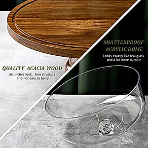 ANBOXIT Cake Stand with Dome Lid, Acacia Wood Cake Plate with Cover, Wooden Cake Display Stand with Acrylic Dome - Footed