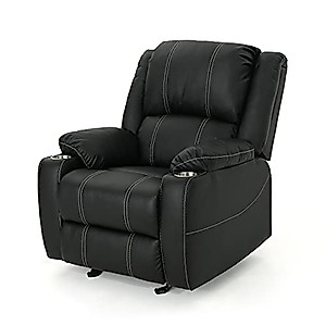 Great Deal Furniture Sophia Traditional Black Leather Recliner with Steel Cup Holders
