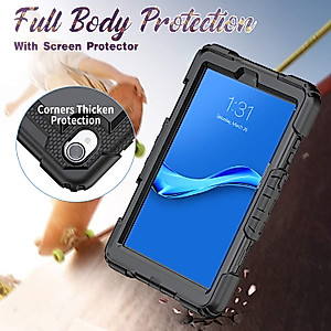 HXCASEAC Case for Lenovo Tab M8 (HD/FHD/Smart) 2019/2021 3rd/2nd Gen (TB-8506FS TB-8506F TB-8505F TB-8505X TB-8505FS TB-8705F TB-8705N), M8 Tablet Case Screen Protector/Hand Strap/Stand, Black