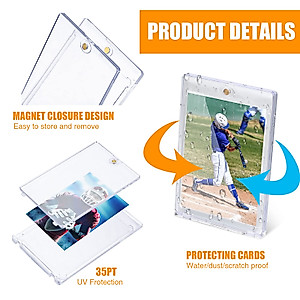Magnetic Card Holders 35 pt Hard Cards Sleeves Case for Trading Cards Baseball Football Card Protector Case Fit for Collectible Trading Cards, Sports, Game and Credit Cards Protectors (90 Pcs)