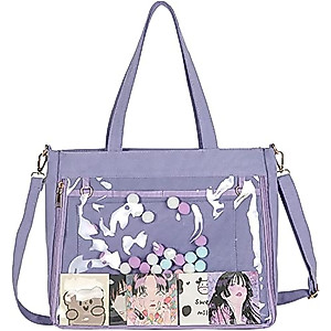 Ita Bag Ita Ba Zakkamart Tote Bag 2way Clear A4 Clear Bag Shoulder Deco Bag Canvas Bag School Bag School Ladies (purple)