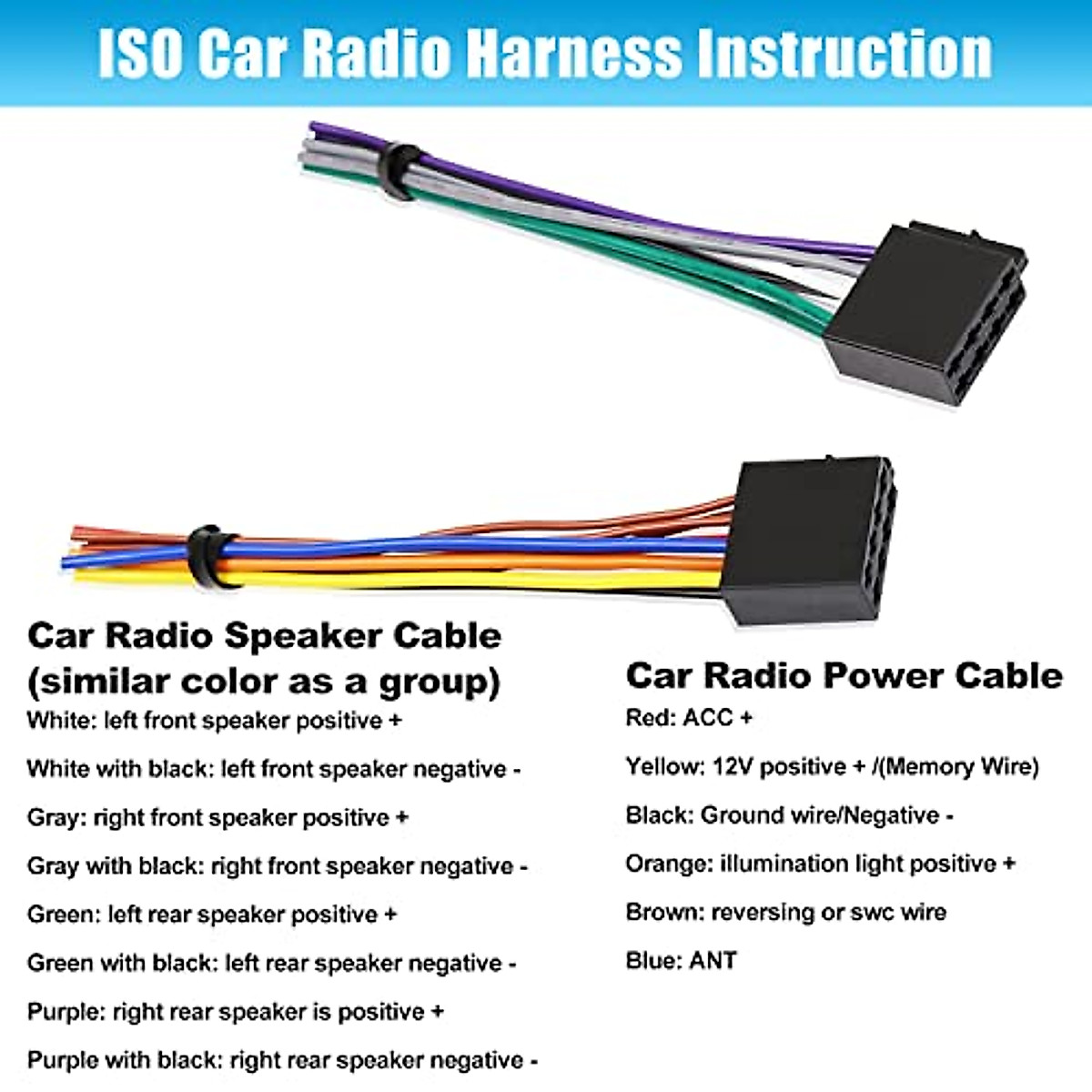 Universal ISO Car Radio Stereo Wiring Harness Adapter, Car Audio Video Wire Cable Power Speaker Connector
