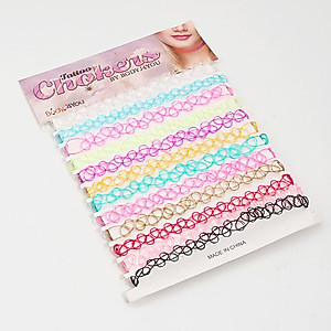 BodyJ4You 12PC Tattoo Choker Necklace Set - 90s Accessories 80s Old School 2000s Jewelry - Vibrant Pink Blue White Green Black - One Size Women Teen Girl - Stretchy Multicolor Collar