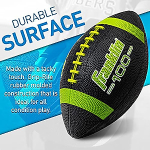 Franklin Sports Junior Footballs - Grip-Rite 100 - Kids Junior Size Rubber Footballs - Youth Footballs - 6 Pack of Footballs with Pump - Black/Optic