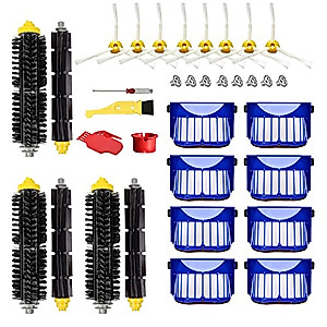ECOMAID Replacement Parts Kit Compatible for iRobot Roomba 675 677 671 655 645,3 Bristle,8 Filters,8 Side Brush and Flexible Beater Brush,Cleaning Tool and Screw