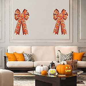 Fall Wreath Bows, Autumn Bow Orange Buffalo Plaid Pumpkin Wreath Bow for Fall Bows Knot Thanksgiving Dinner Party Fireplace Christmas Halloween Home Garden Party Decor