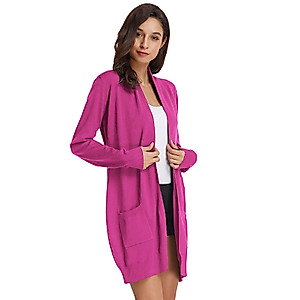 GRACE KARIN Women's Plus Size Long Sleeve Soft Knit Cardigan Sweater(3XL,Magenta)