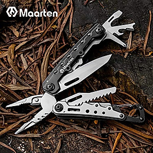Maarten Multitool, 11 in 1 Hard Stainless Steel Multitool Pliers with Safety Locking, Camping Multi Tool Gifts for Men, Multi-pliers with Folding Saw, Bottle Opener, Screwdriver, Sickle, Nylon Sheath