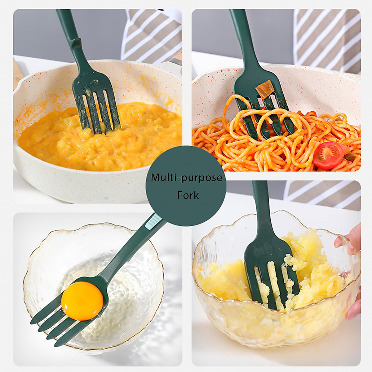 YMCSMGS Silicone Flexible Forks, Silicone Cooking Fork Heat Resistant Dishwasher, cooking in the kitchen or serving at the dinner table，Nonstick Blending Fork for Mix Ingredients (Light blue)