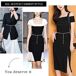 ASVNRES Rhinestone Pearl Elastic Waist Chain Belt, Women Skinny Metal Cinch Belt Gold Waist Belt for Dress Gift for Jeans Dress