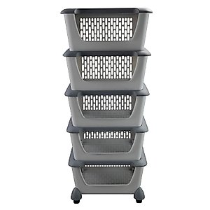 Cand 5-Pack Large Stackable Storage Bins, Stacking Baskets for Fruit, Vegeable, Toys (Grey)