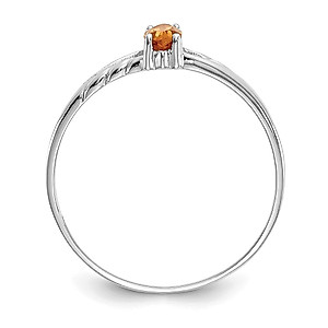 Size 6 - Solid 10k White Gold Polished Citrine Simulated Birthstone Ring