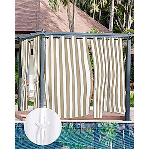 Outdoor Curtains for Patio Waterproof Stripe Indoor/Outdoor Curtain Tiebacks Khaki White Stripes Privacy Curtain Sun Blocking Farmhouse Grommet Drapes for Pergolas Gazebo Porch Balcony 2 Panel 54x84