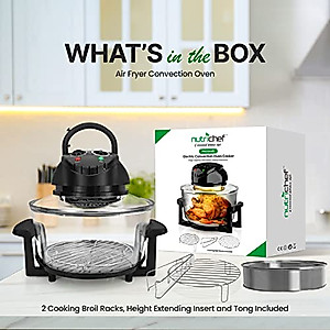 18 Quart Convection Countertop Air Fryer - See through Glass for Best Cooking Results - Air Fryer, Roaster, Bake, Grill, Steam & Roast - Includes Glass Bowl, Broil Rack & Toasting Rack