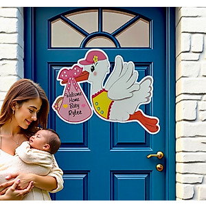 Cute News Welcome Home Baby Door Sign, Its a Girl Stork Hanger, Personalized Newborn Decoration, New Birth Arrival Announcement Card, Hospital Wreath, Shower Party Banner, Photo Prop, Custom Gift