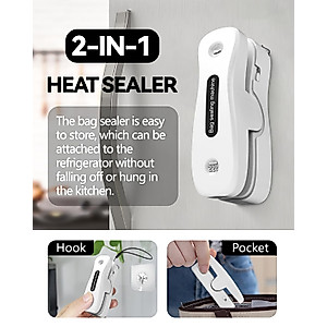 Mini Bag Sealer, Rechargeable Bag Sealer 2-in-1 Bag Sealer and Cutter Easy-use Snack Sealer with Magnet Portable Bag Resealer USB Mini Sealer for Chip Bag Plastic Bag Storage Freshness