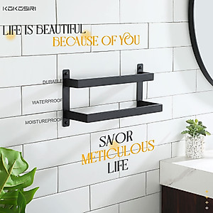 KOKOSIRI Towel Bars Black Bath Towel Holders 16 Inches Bathroom 2-Tiers Ladder Towel Rails Wall Mounted Towels Shelves Rack Stainless Steel, B5008BK-L16