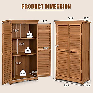 Goplus Outdoor Storage Cabinet, 63” Wood Garden Tool Shed with Double Lockable Doors 3 Shelves and Asphalt Roof, Multipurpose for Patio Lawn Garden Yard, Natural