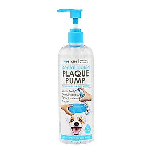 Petkin Dental Liquid Plaque Pump, 16 Fl Oz - Dental Water Additive Cleans Pet's Teeth, Gums, Plaque & Freshens Breath - Invisible Formula Has No Taste, Color, or Smell - for Dogs and Cats