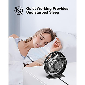 TriPole Small Desk Fan USB Powered Portable Fan 3 Speeds Strong Airflow Mini Fan 360°Rotation Personal Fan 5.1 Inch Table Fan for Home Office Bedroom Desktop, Black, 4.9ft Cable