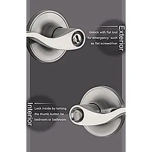 goldenwarm Privacy Lever Door Handle Silver, Nickel Interior Door Handle, Interior Door Levers Satin Nickel, Contemporary Nickel Bedroom Door Handles Bulk(6 Pack)