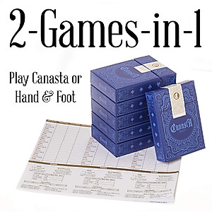Brybelly Canasta Bonanza and Hand & Foot Playing Card Set with Scorecards - 6 Premium Decks of Beginner Friendly Custom Canasta Cards with Point Values - Traditional Family Card Games