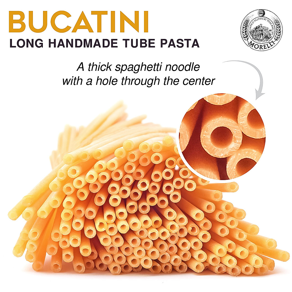 Morelli Bucatini Pasta Noodles - Premium Organic Italian Pasta from Italy - Handcrafted, Family Owned Gourmet Pasta Brand - Durum Wheat Semolina Pasta 17.6oz / 500g - Pack of 2