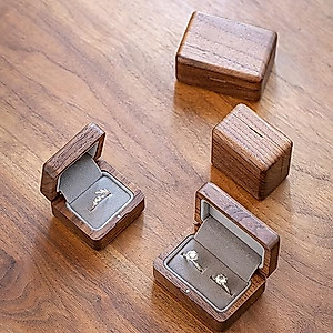 muso wood Handmade Ring Box, Small Rectangular Ring Case for Proposals, Walnut Ring Box for Wedding, Mini Engagement Ring Box (Double slot)