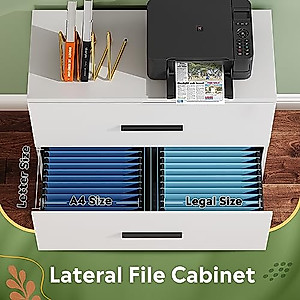 DEVAISE 2 Drawer Wood Lateral File Cabinet with Anti-tilt Mechanism, Storage Filing Cabinet for Home Office, White