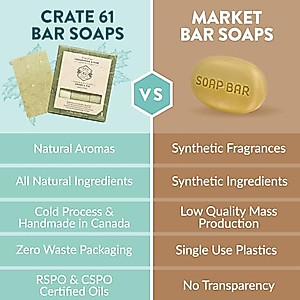 Crate 61, Handmade in Canada, Plant Based Cold Process Natural Bar Soap For Face And Body, With Premium Essential Oils, Eucalyptus & Peppermint For Men And Women 3 Pack (Cedarwood Pine)