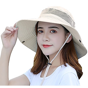 Outdoor Sun Hat Bucket Hats for Women Sun Protection Mesh Quick-Dry Cap UPF 50+ (Adjustable Size) Beige