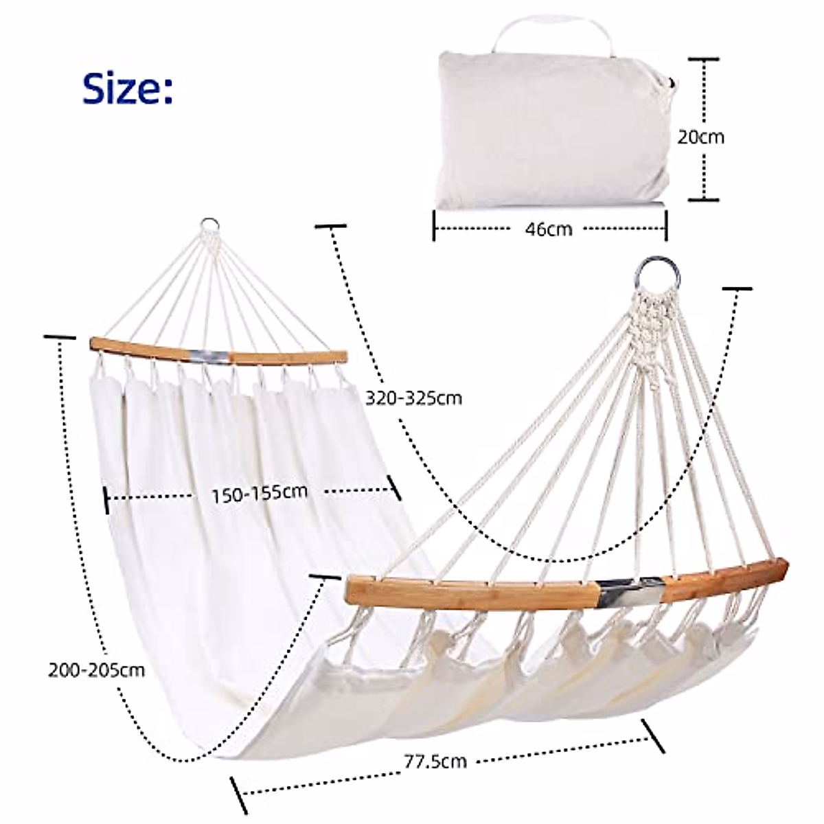 Hammock with Straps Kit, Sportneer Folding Spreader-Bar Double Hammock with Portable Storage Bag, 2-Person Bamboo Curved Bar Hammocks for Indoor Outdoor Garden Patio Backyard Porch Camping Backpacking