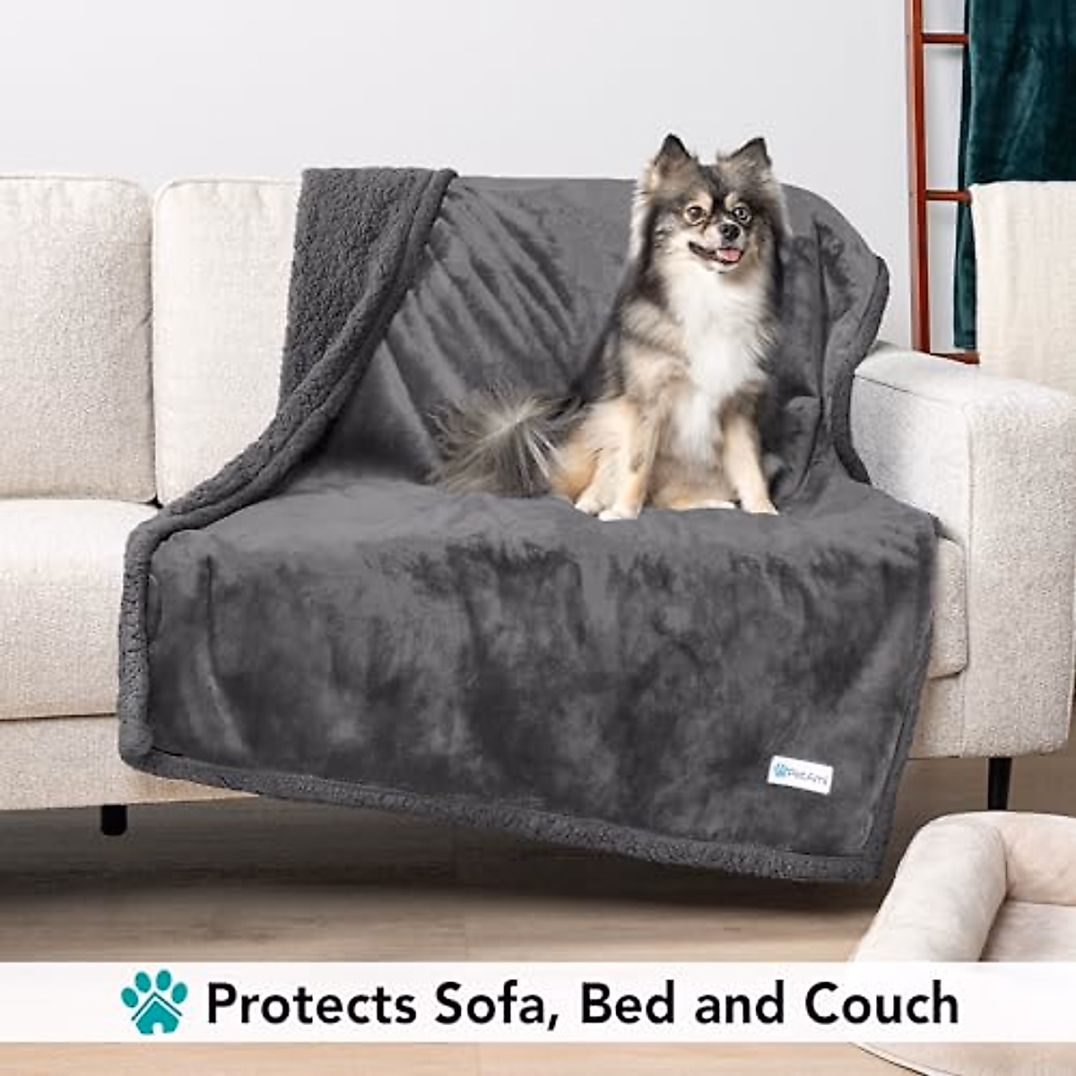 PetAmi Dog Blanket for Medium Large Dogs, Pet Bed Blanket Cat Puppy Kitten, Fleece Furniture Couch Cover Protector Sofa Car, Soft Sherpa Dog Throw Plush Reversible Washable, 40x60 Solid Dark Gray