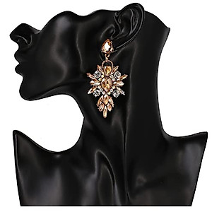 Extra LARGE Antique Retro Art Deco Vintage Style Citrine Amber Champagne Topaz Chunky Statement Rhinestone Pageant Drag Queen Bridal Prom Wedding Earrings