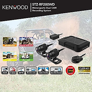 KENWOOD STZ-RF200WD Motorsports Two-Camera 1080p Dual Dash Action-Camera System - WiFi, GPS, G-Sensor Loop, 32GB Card - Perfect for Motorcycles, UTV, ATV & Golf Carts
