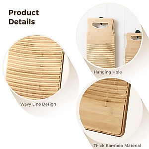 BATTIPAW 23.6in * 7in Bamboo Hand Washboard for Laundry Washing Clothes, Anti-Slip Cleaning Board for Hand Washing Scrub Board, Old Fashioned Wash Board, Countryside Vintage Traditional Style