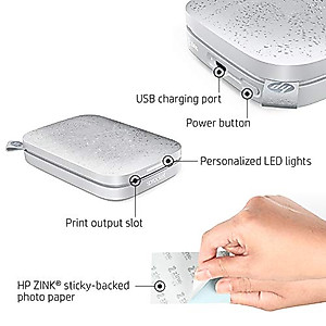 HP Sprocket Portable 2x3" Instant Color Photo Printer (Luna Pearl) Print Pictures on Zink Sticky-Backed Paper from your iOS & Android Device.