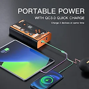 BATYJUMS Battery Jump Starter with - Air Compressor Portable Car Jump Box,𝟰𝟬𝟬𝟬𝗔 𝟭𝟮𝗩 Emergency Booster Pack, Gasoline 𝟭𝟬𝗟 Diesel𝟭𝟬𝗟, 𝟭𝟱𝟬𝗣𝗦𝗜 for Auto Motorcycle