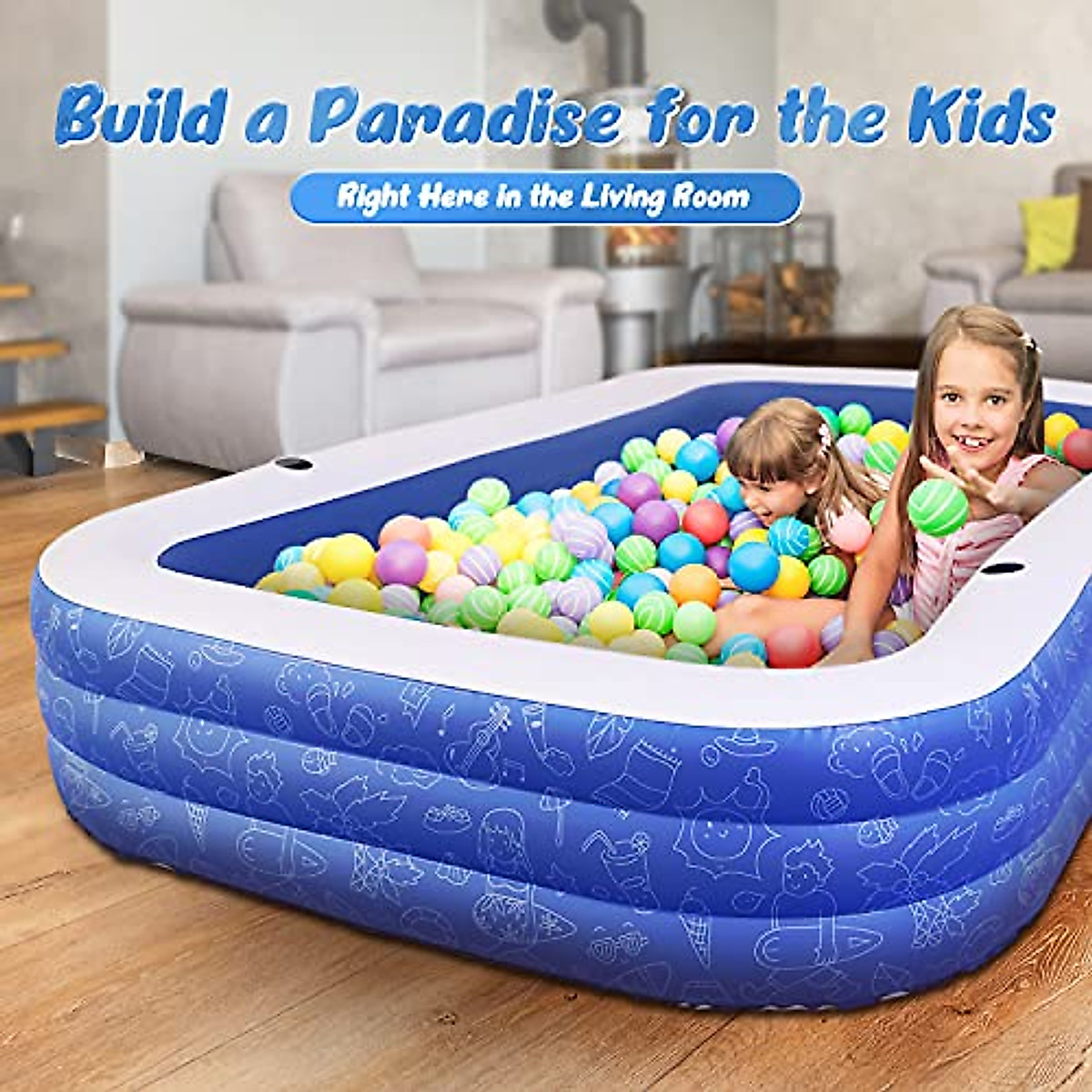 Inflatable Swimming Pool for Kids,120"x72"x22" Full-Sized Family Swim & Ball Pool for 2 3 4 5 Years Old Kids and Adults, Summer Swim Center for Garden and Backyard