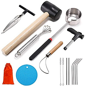 Coconut Opener Tool Set, Safe & Easy to Open Young & Mature Coconuts Tool, Food Grade Stainless Steel Coco Nut Opener Kit with Rubber Mallet Meat Removal, Scraper, Straw & Silicone Mat, ALL IN ONE Bag